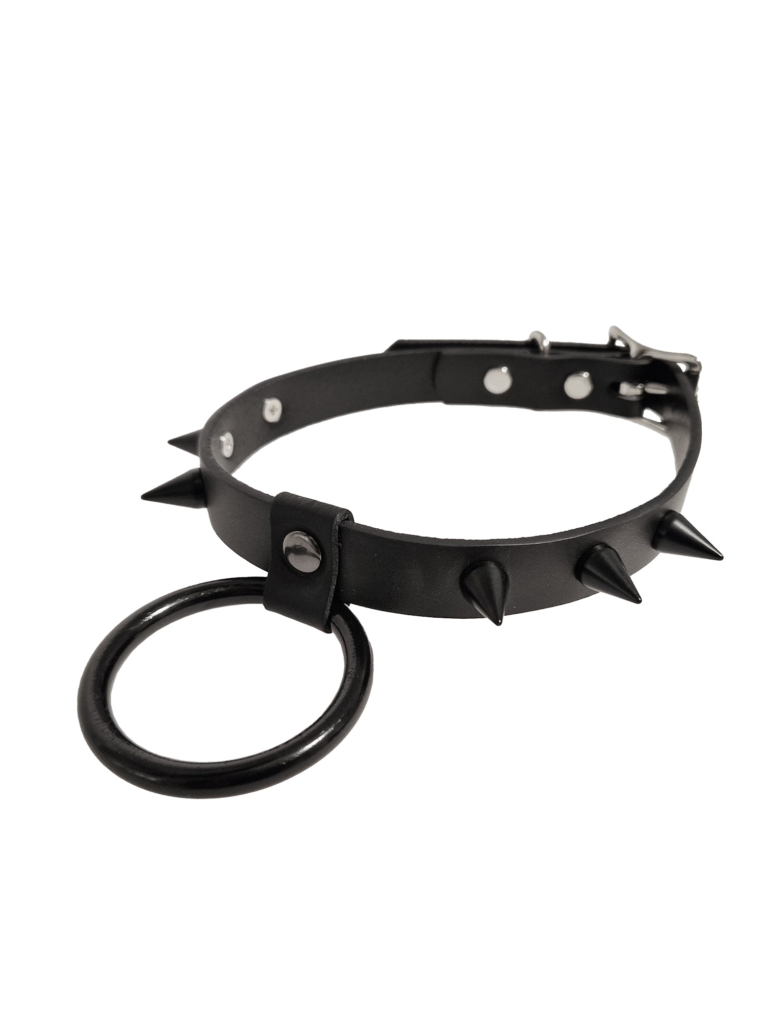 6 Spike Collar With 2 Inch O Ring - Black & Silver – Skin Two UK