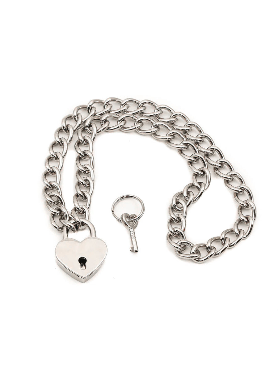 Lockable Chain Collar With Heart Padlock – Skin Two UK