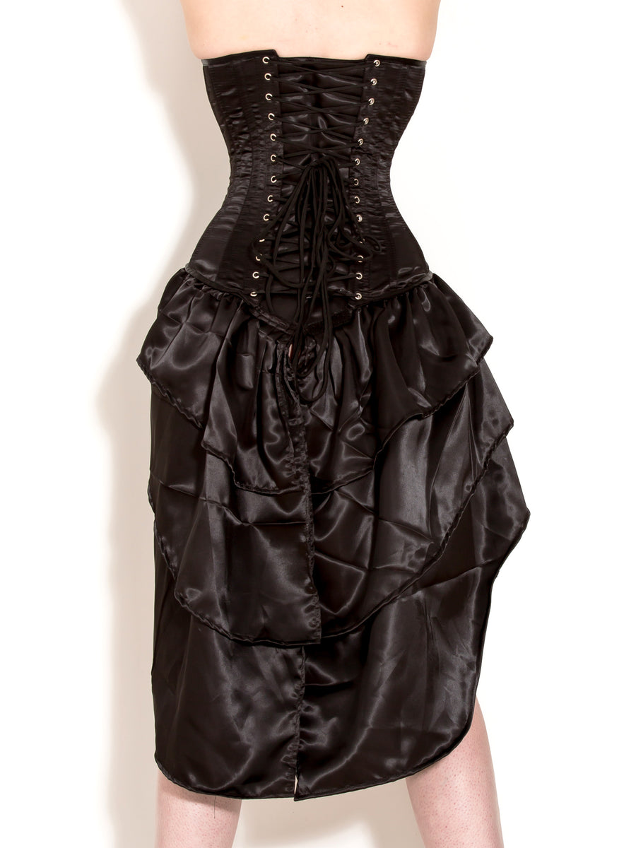 Black Gothic Style Satin Corset With Skirt Tailing – Skin Two UK