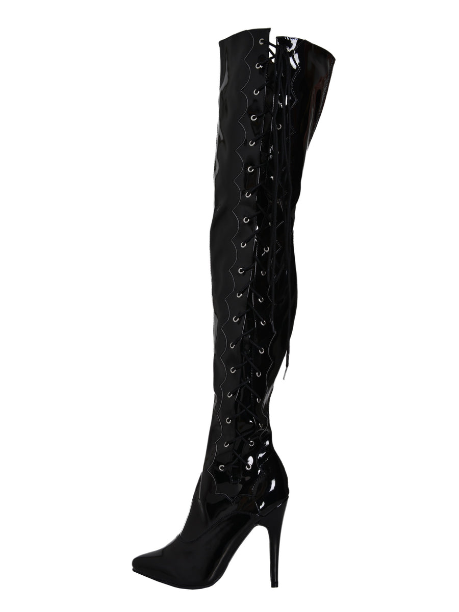 Black Thigh Boots With Side Lacing – Skin Two UK