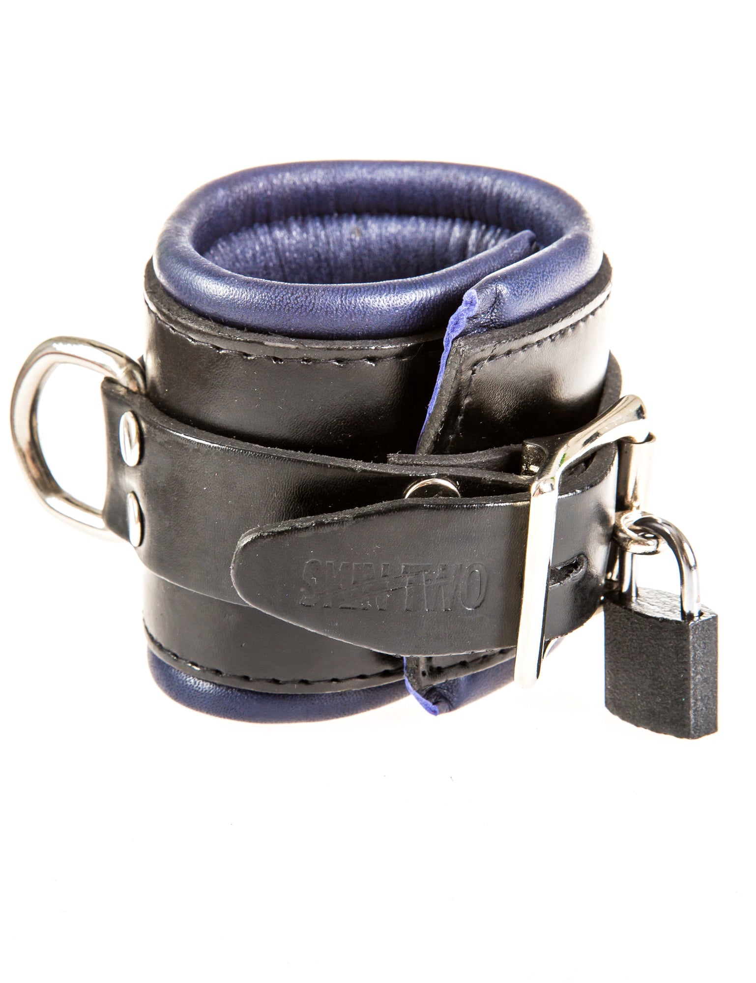 Leather Deluxe Padded Wrist Cuffs Black and Blue – Skin Two UK