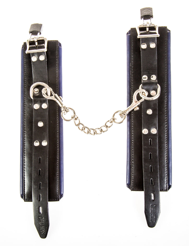 Leather Deluxe Padded Wrist Cuffs Black and Blue – Skin Two UK