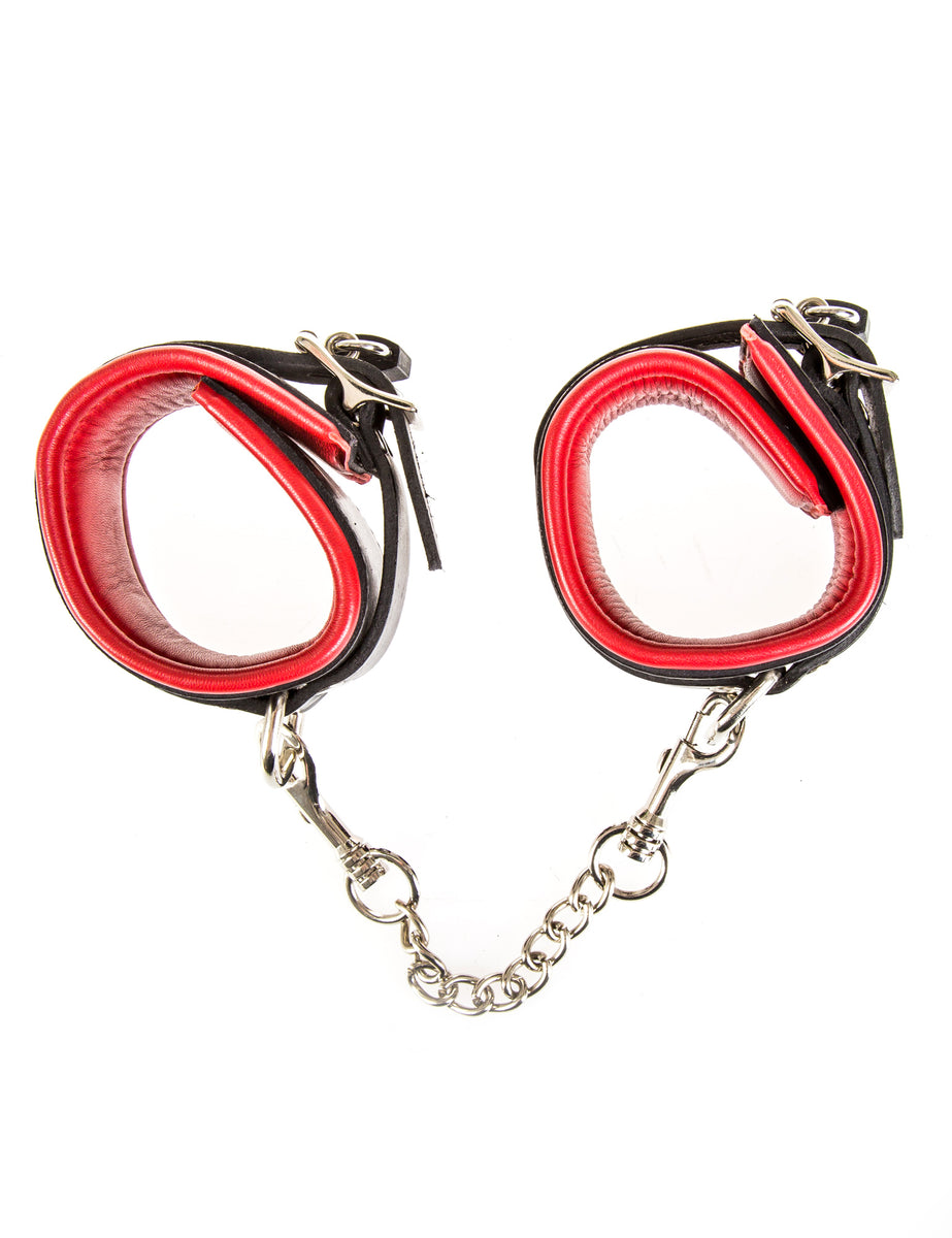 Leather Deluxe Padded Ankle Cuffs Blk Red – Skin Two UK