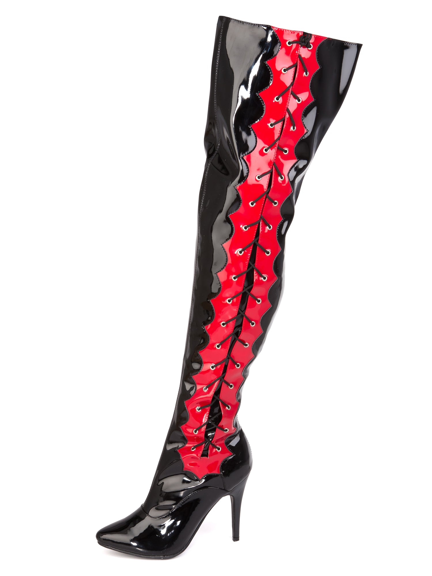 Black & Red Thigh Boots With Side Lacing – Skin Two UK