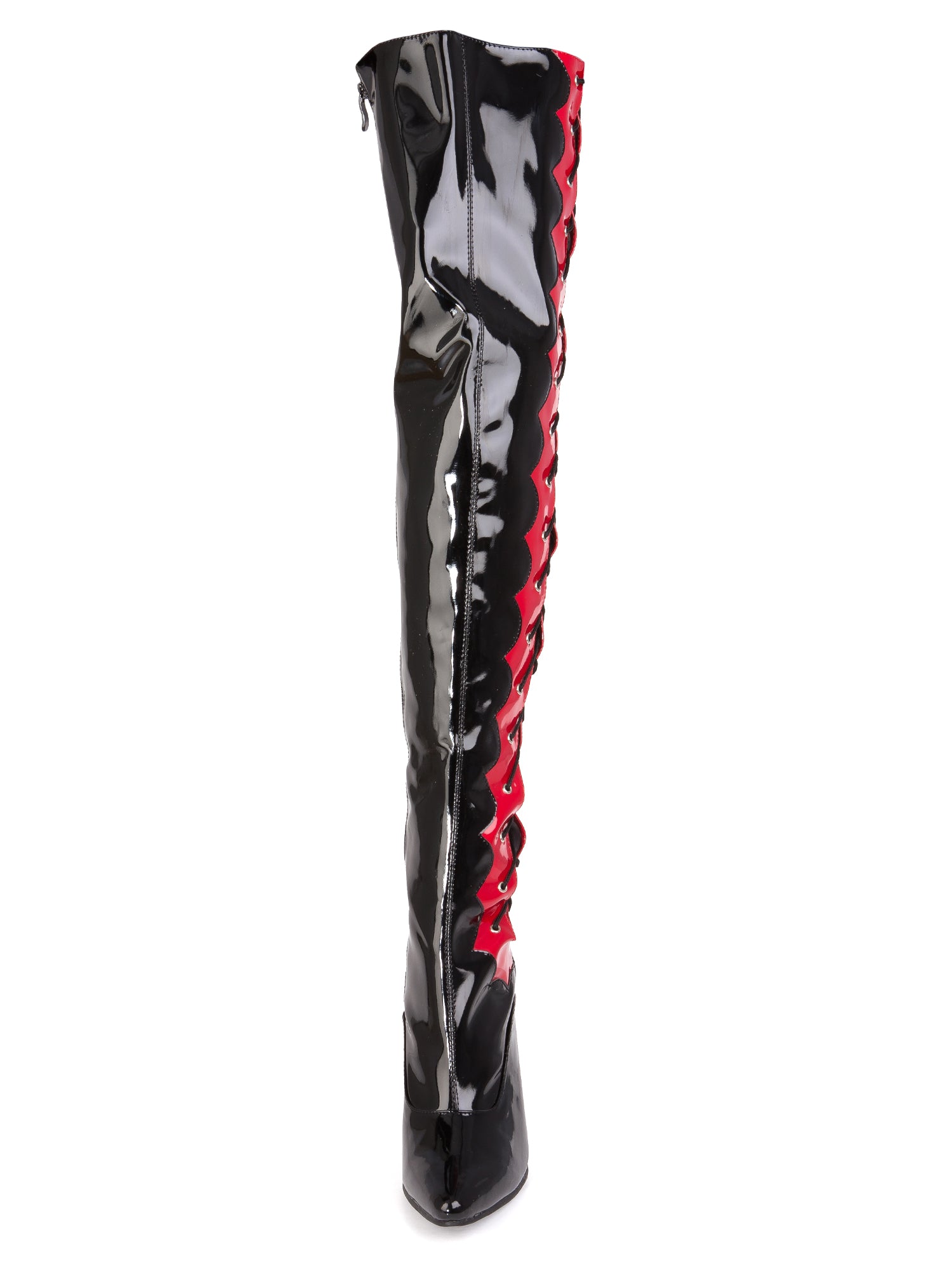 Black & Red Thigh Boots With Side Lacing – Skin Two UK