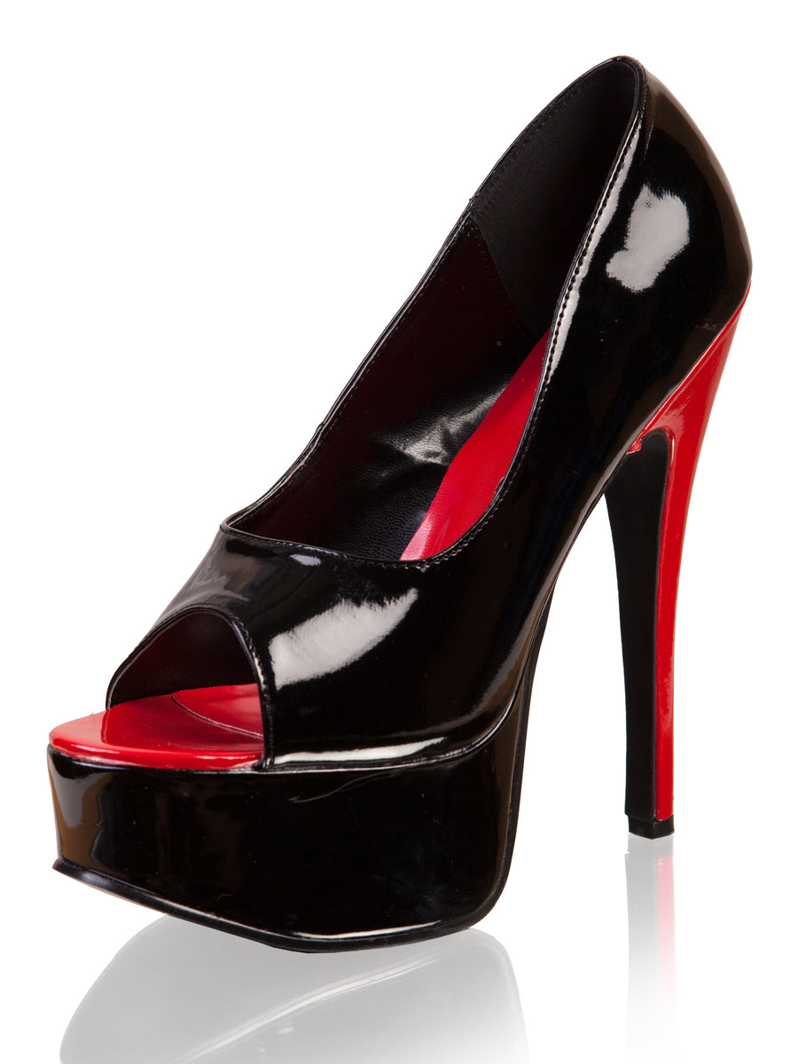 Classic Red Black Open Toe Pumps With Platform – Skin Two UK