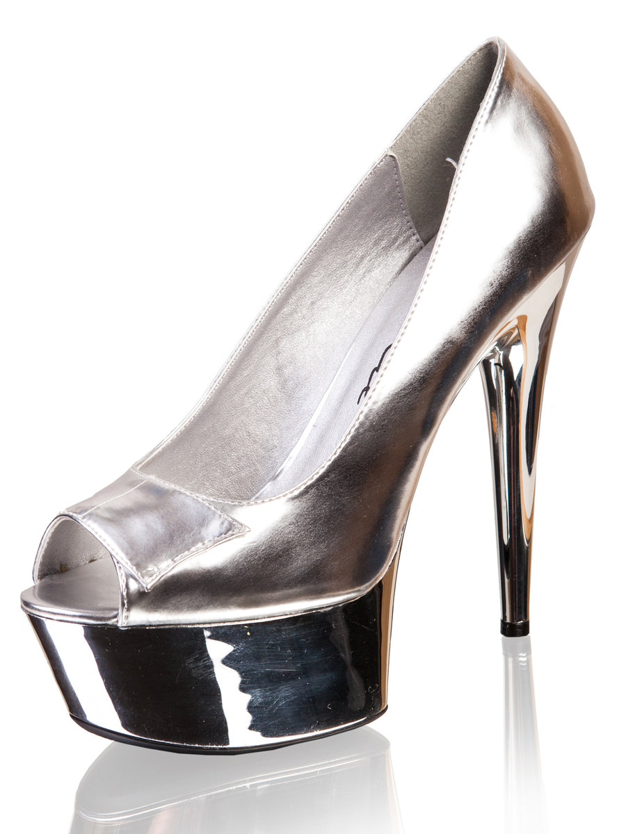 Classic Silver Open Toe Pumps With Platform – Skin Two UK