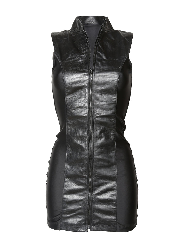 Ilsa Leather Zip Up Leather Lycra Dress – Skin Two UK