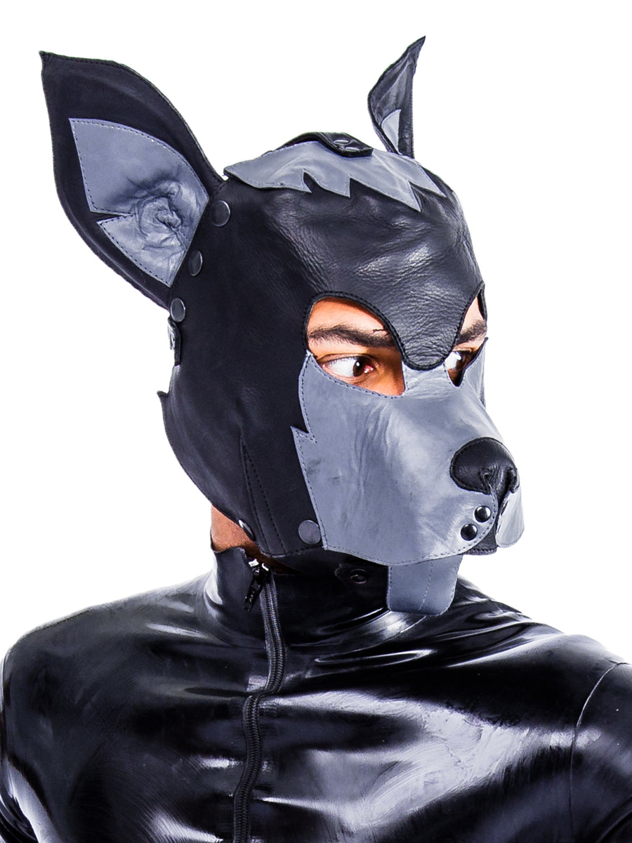 Leather Full Face Dog Mask Black/Grey - One Size – Skin Two UK