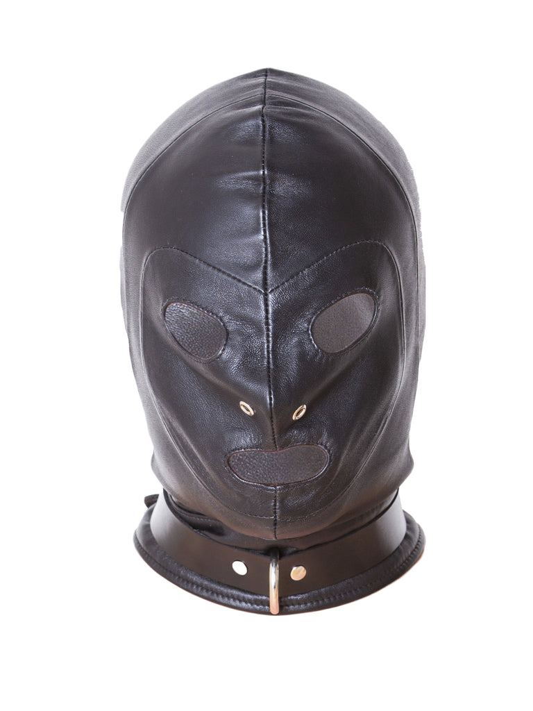 Rouge Garments Black Leather Buckled Hood with Lacing – Skin Two UK