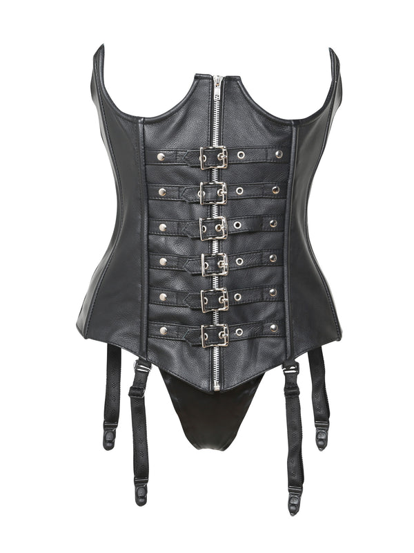 Leather Basques | Leather Cupless Suspender Basque & G-String ...