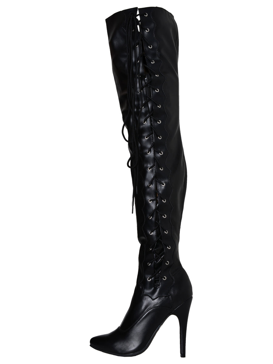 Matte Black Thigh Boots With Side Lacing – Skin Two UK