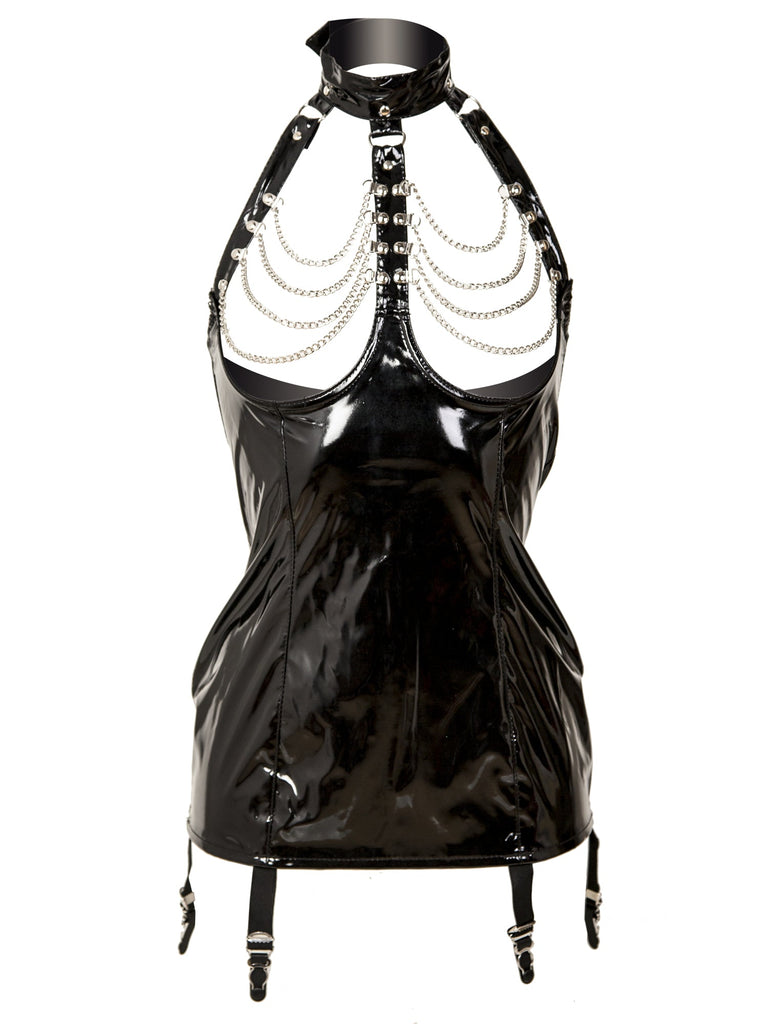 Clearance - PVC Chain Suspender Dress in Black, Size 16 – Skin Two UK