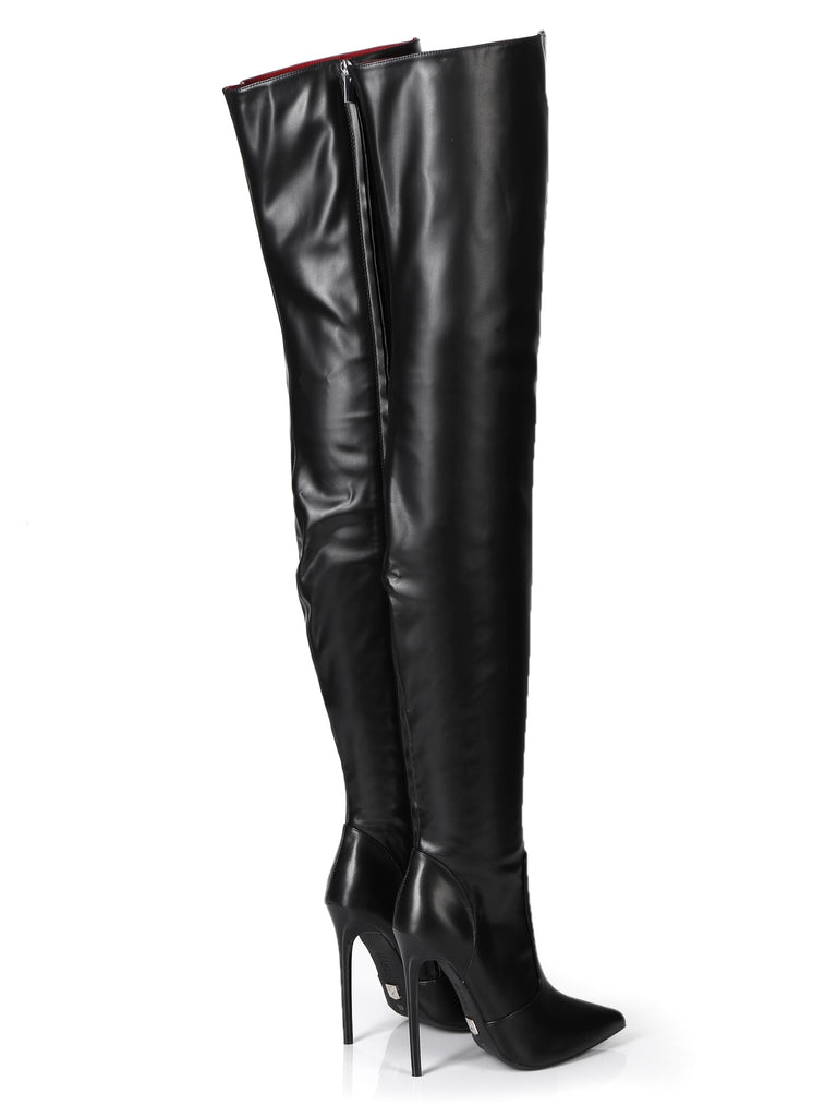 Zazu Matt Black Thigh Boots | Leather Look Boots From Giaro – Skin Two UK